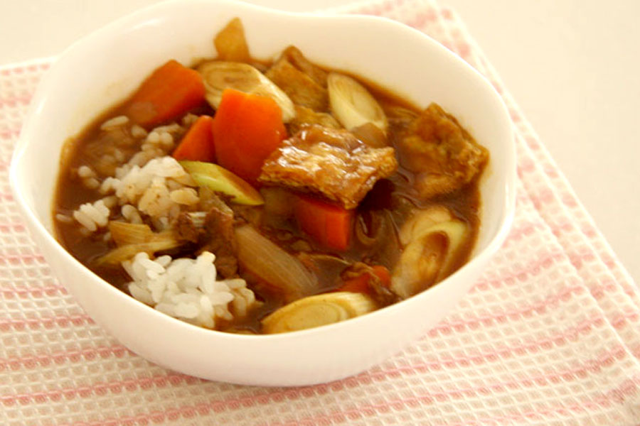 カレーの残りを使った・ネギとお揚げのカレースープごはん @NTVおもいッきりDON！ | Tojo Machiko - 東條真千子